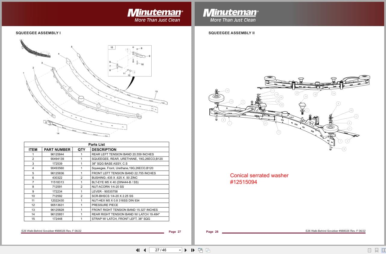 Minuteman Scrubber E26 E26CE E26QP E26QPCE E26QPG Parts Manual And ...