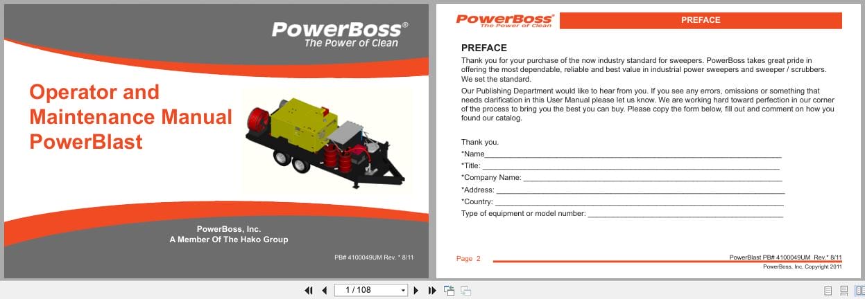 PowerBoss High Pressure Washer PowerBlast 3339910 Operator And ...
