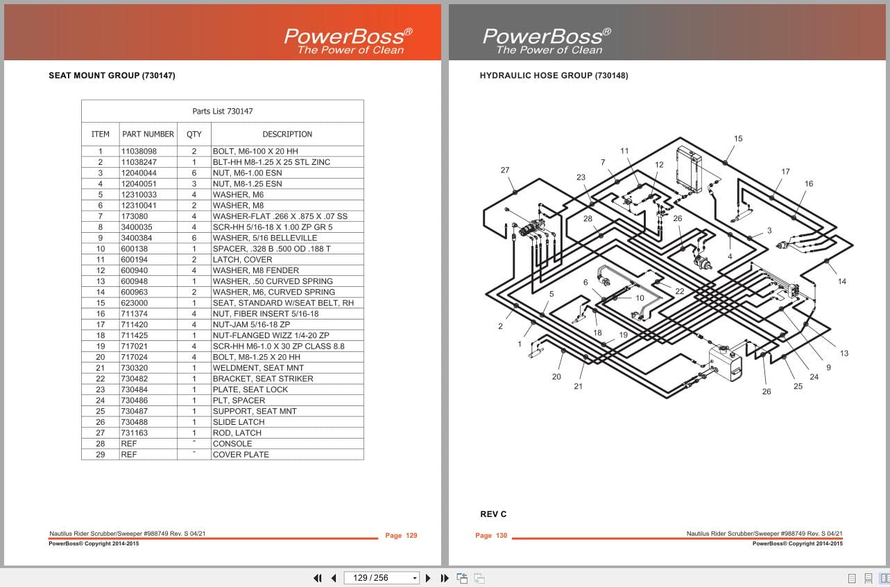 PowerBoss Nautilus Sweeper PB45DSL To PB45LPCE Parts Catalog 988749 2021