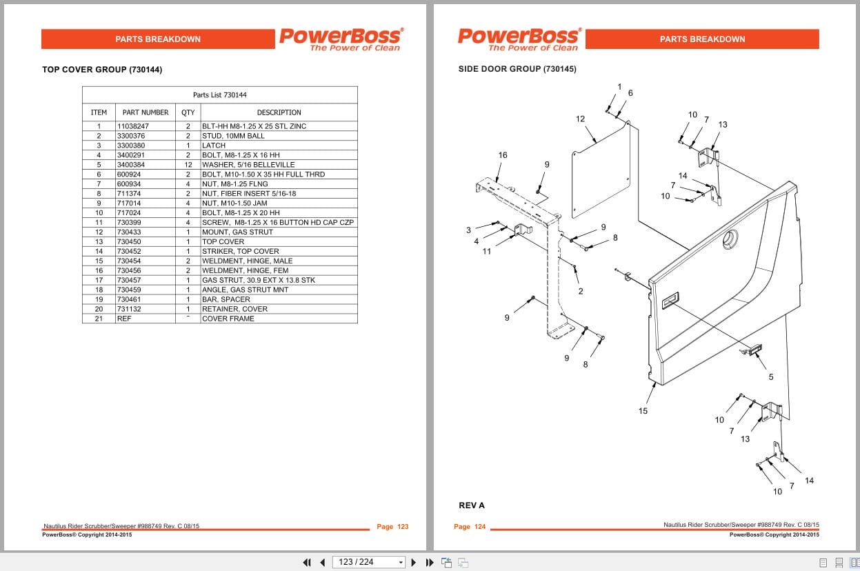 PowerBoss Nautilus Sweeper PB45DSL To PB45LPGCE Parts Catalog 988749 08 ...