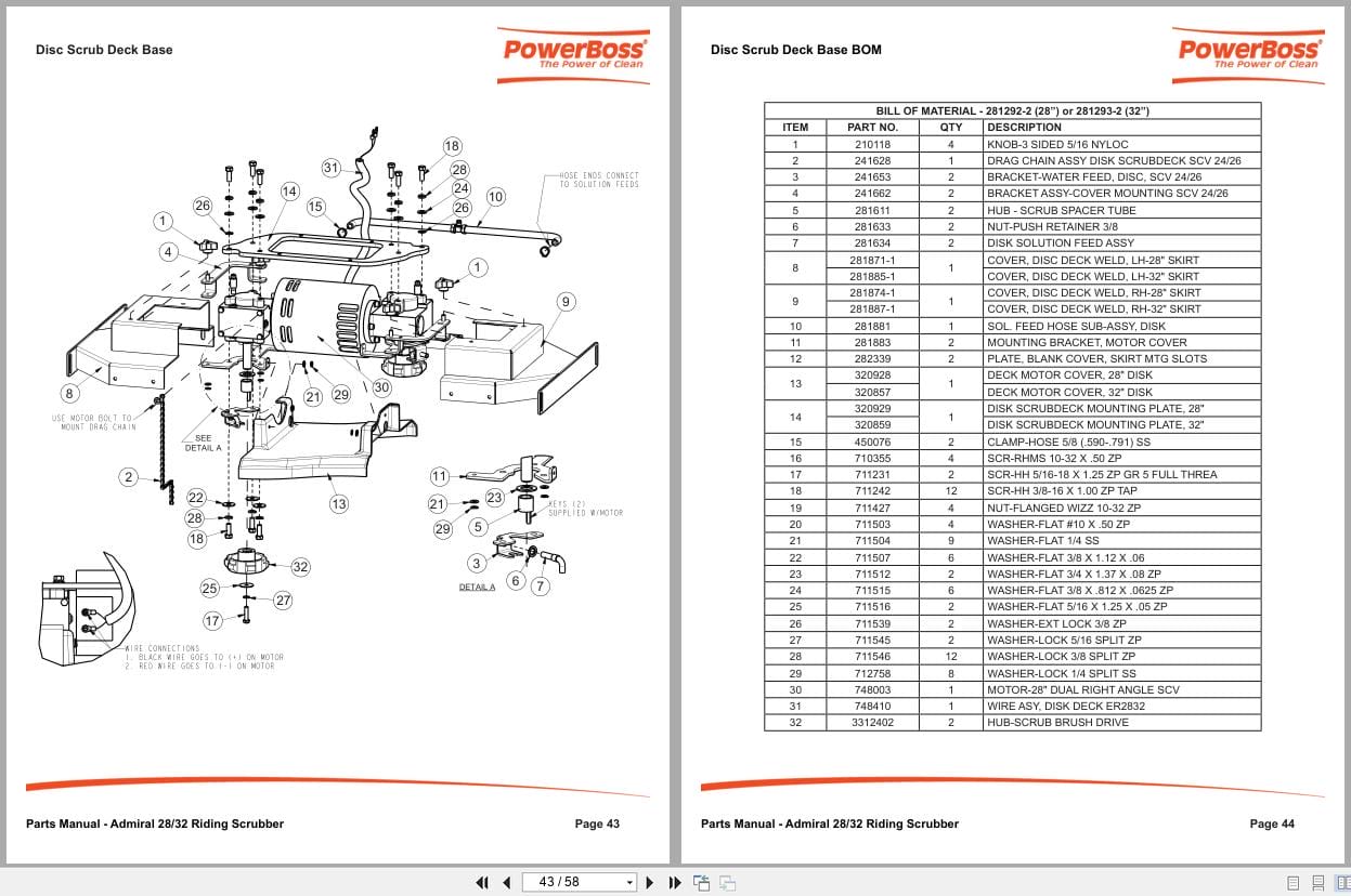 PowerBoss Riding Scrubber Admiral 28 32 Parts Manual Wiring Diagram ...