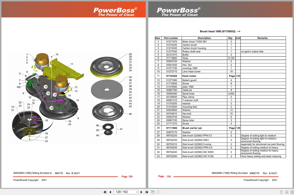 PowerBoss Riding Scrubber SM4268D Parts Catalog 988776 2021