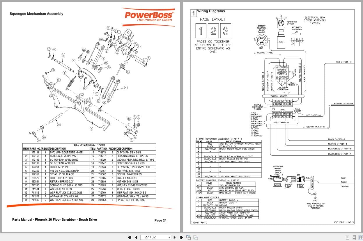 PowerBoss Scrubber Phoenix 20 Parts Manual Wiring Diagram 988720PB 2011