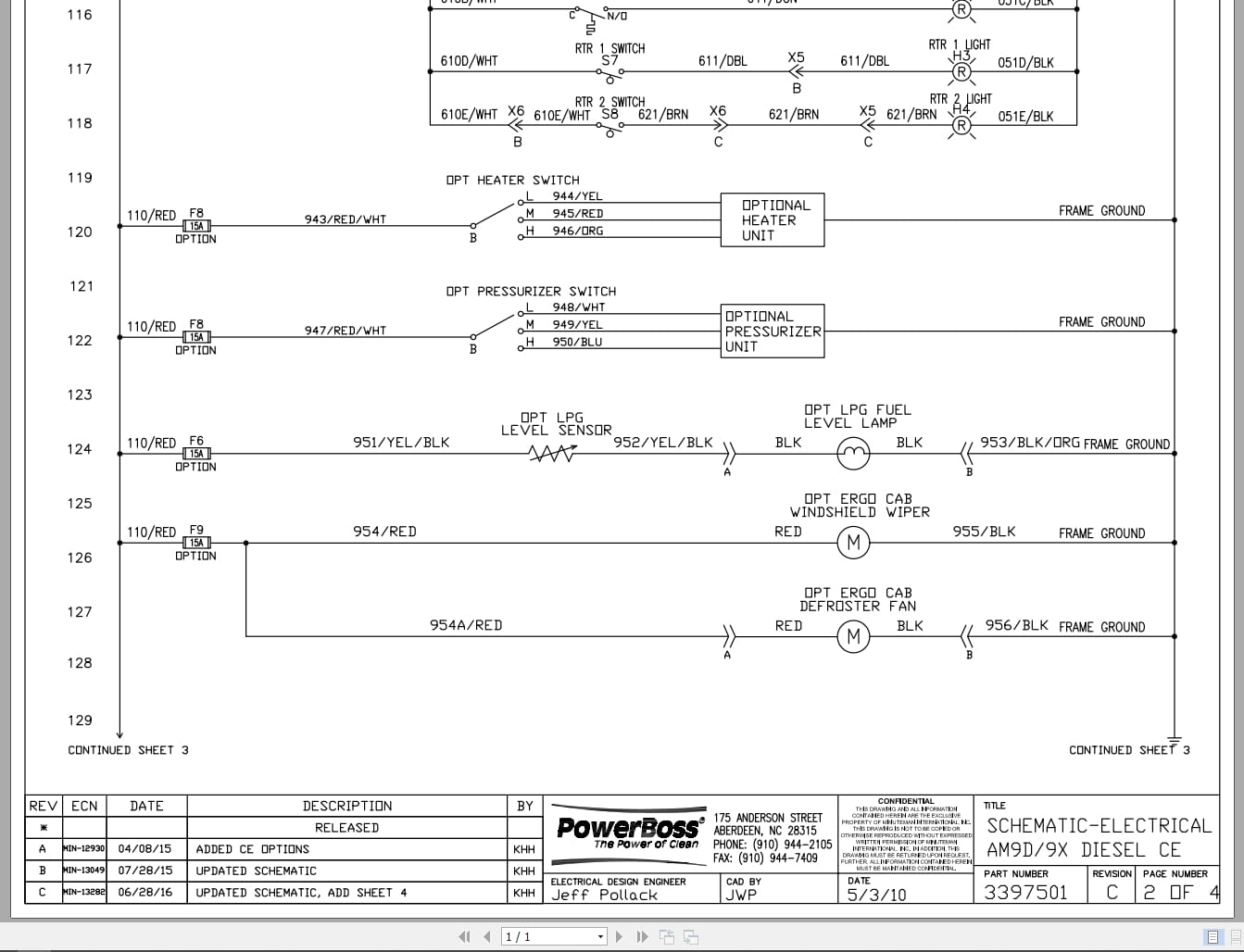 PowerBoss Sweeper AM9D AM9X Diesel CE Electrical Schematic 3397501 2016