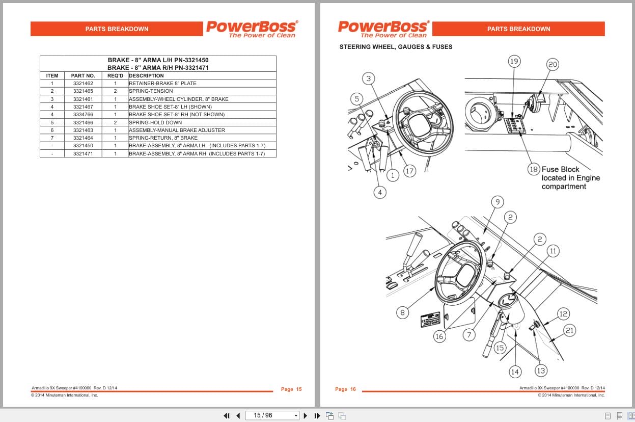 PowerBoss Sweeper Armadillo 9X 9XCE Parts Catalog Wiring Diagram ...