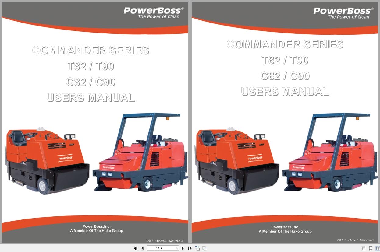 PowerBoss Sweeper Commander Series T82 T90 C82 C90 Users Manual 4100032 ...