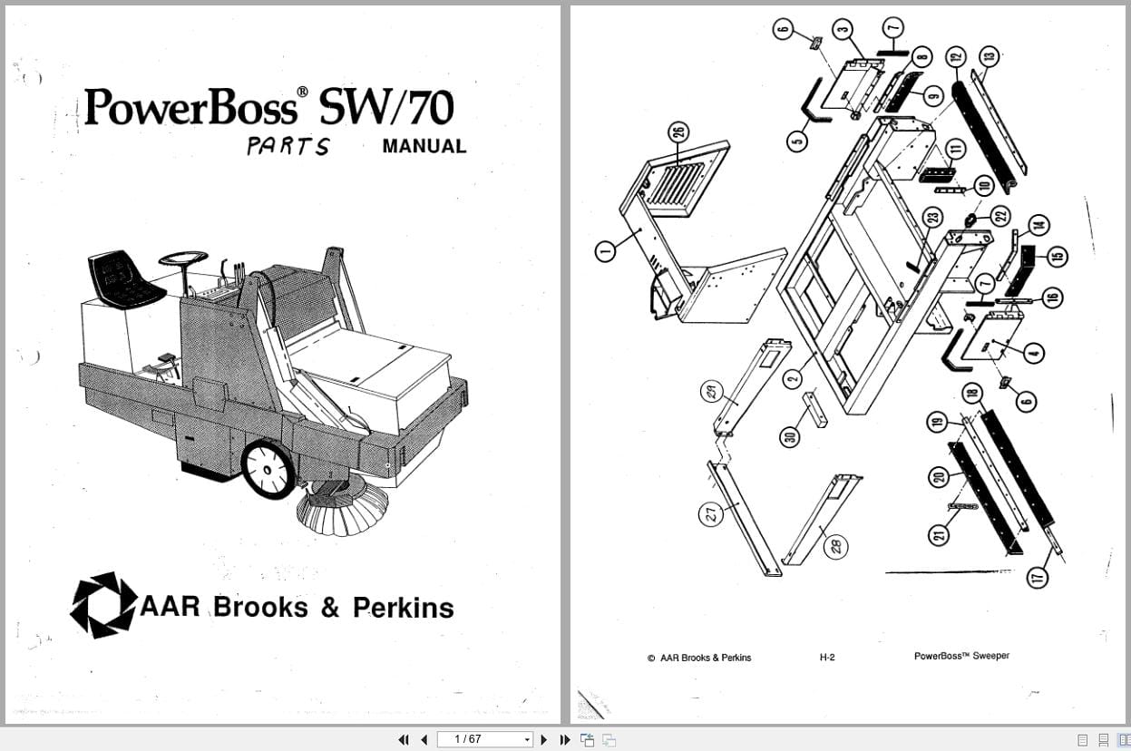 PowerBoss Sweeper SW-70 Operation Maintenance Parts Manual