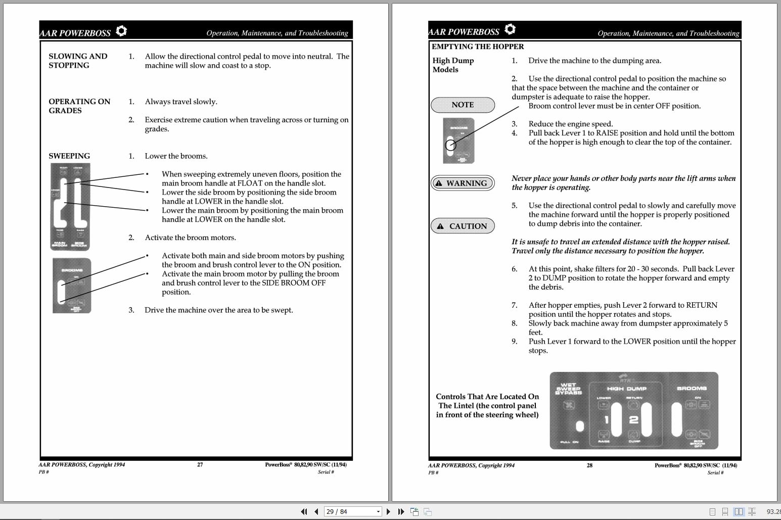 PowerBoss Sweeper TSS-90HC To CSS-80 Operation Maintenance Troubleshooting