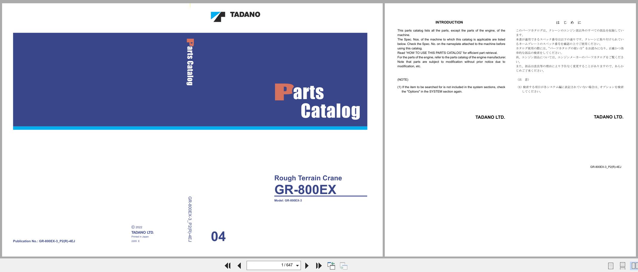 Tadano Rough Terrain Crane GR-800EX-3 Parts Catalog GR-800EX-3_P2(R ...
