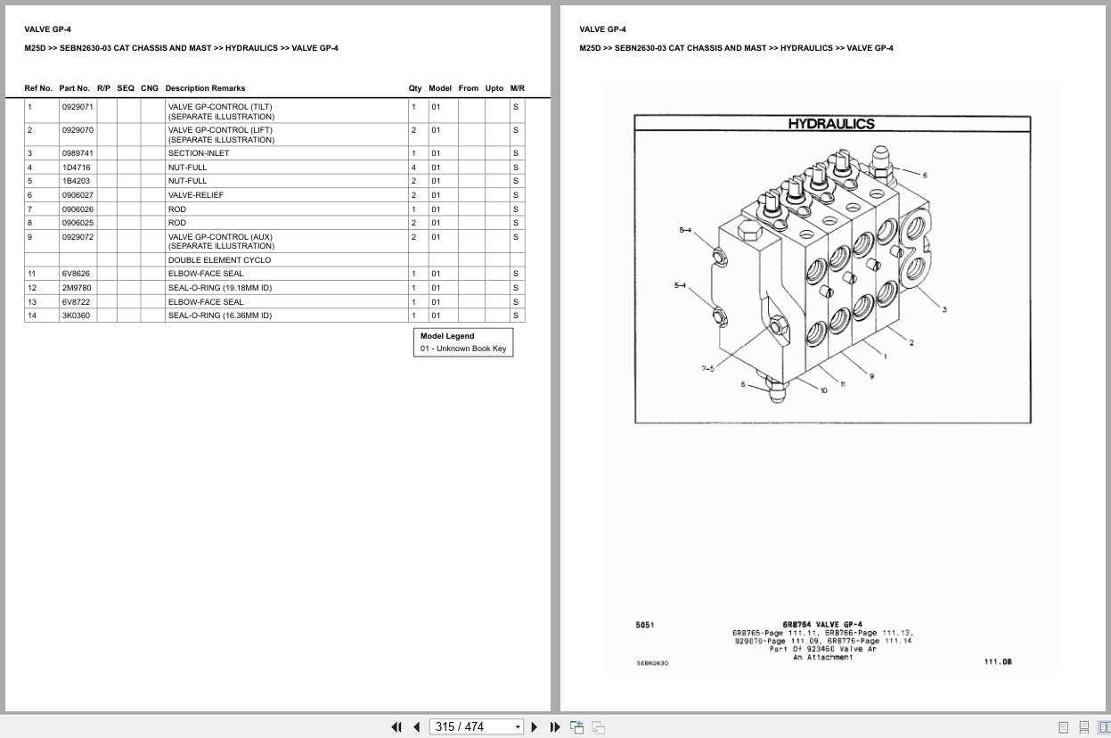 Caterpillar Forklift M25D Chassis Mast Europe Parts Catalog SEBN2630-03