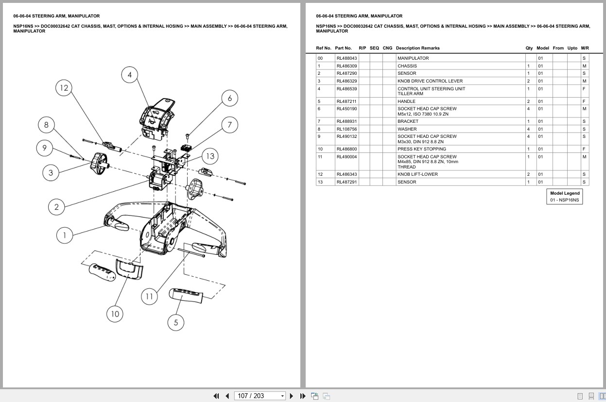 Caterpillar Forklift NSP16NS Chassis Mast Options Internal Hosing ...
