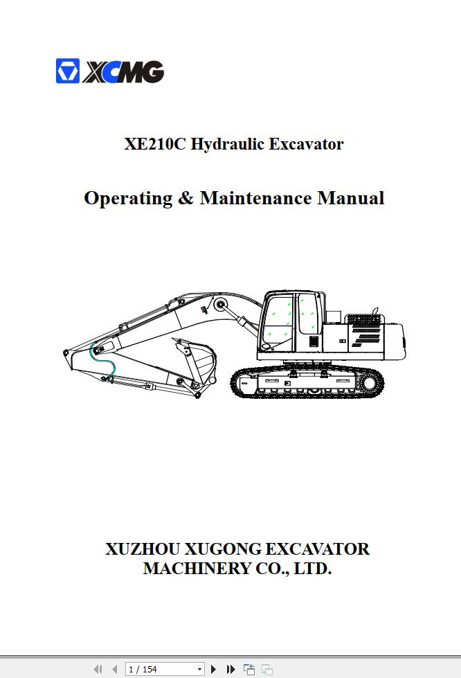 XCMG Excavator XE210C Operating & Maintenance Manual