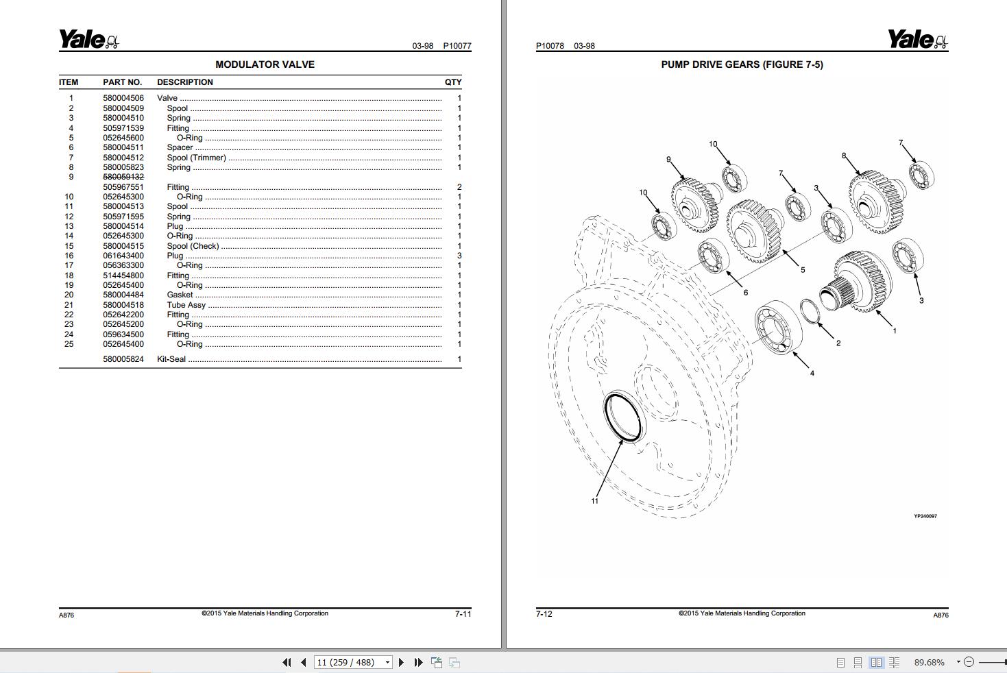 Yale Forklift GLP165DA GDP165DA GLP280DA GDP280DA (A876) Parts Manual