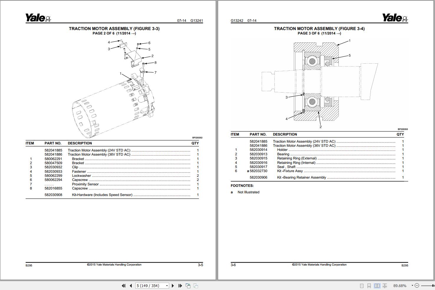 Yale Forklift NDR030DB NR040DB NR035DB (B295) Parts Manual