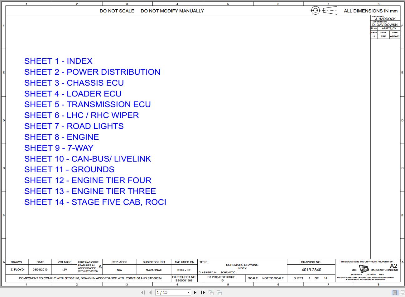 JCB Loader 300 STV GE0 Electrical and Hydraulic Diagram