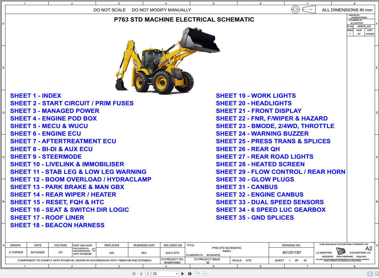 JCB Loader 4CX Manual Controls STV 2021-2025 Electrical and Hydraulic ...