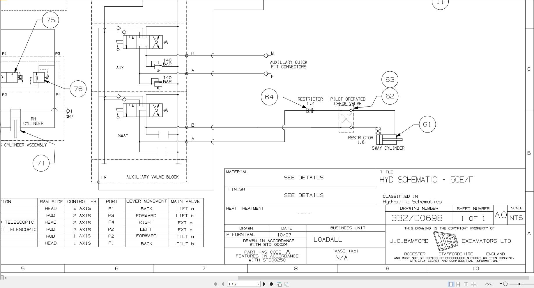 JCB Telehandler 509-42 T2 2009 Electrical and Hydraulic Diagram