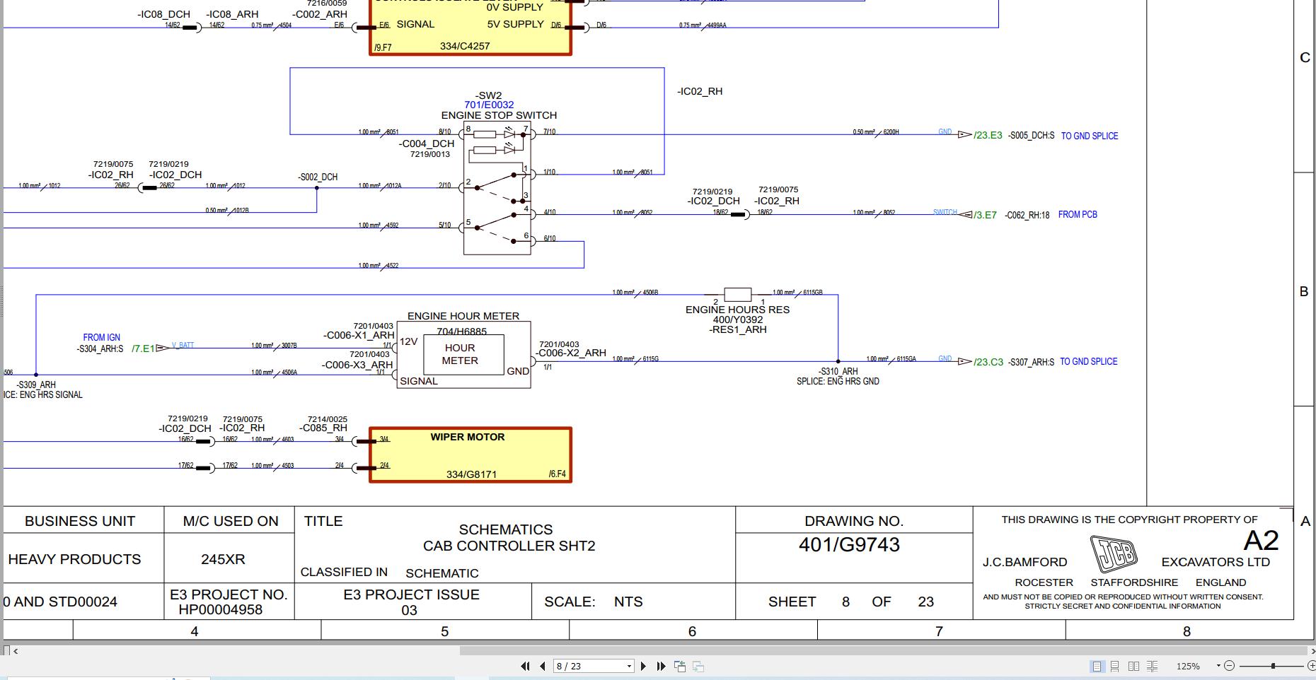 JCB Tracked Excavator 245XR T4F 2020-2025 Electrical and Hydraulic Diagram