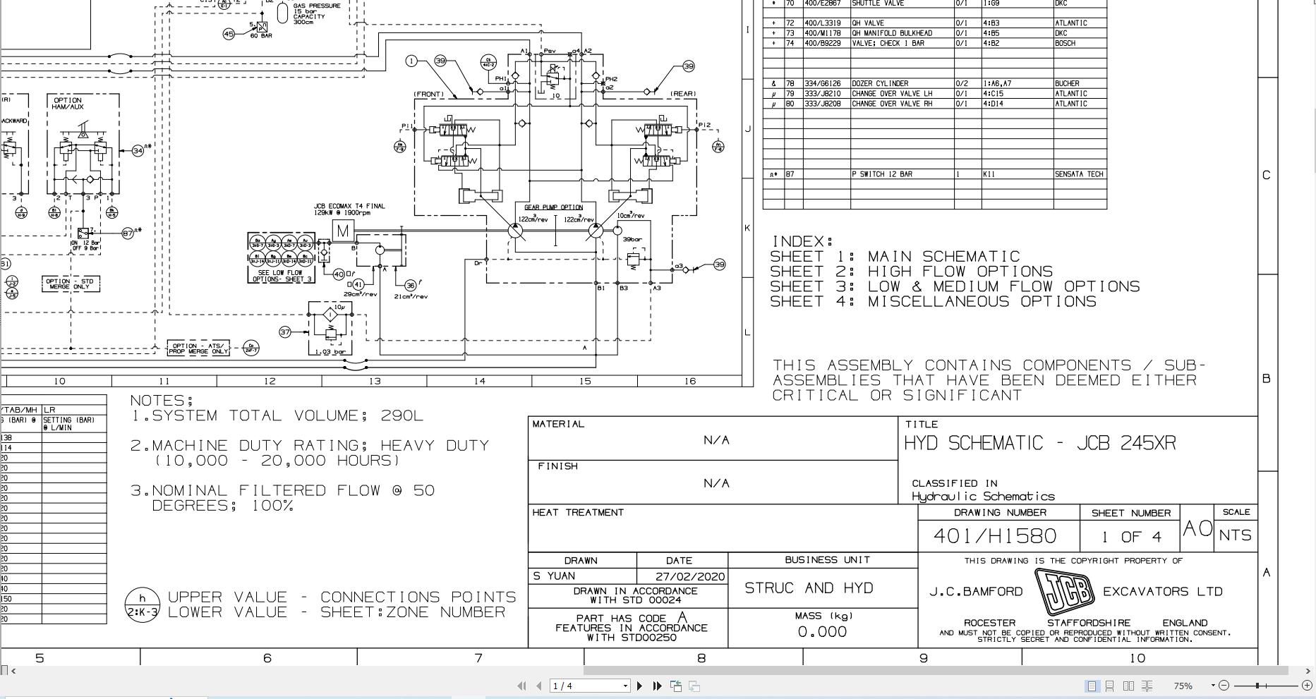 JCB Tracked Excavator 245XR T4F 2020-2025 Electrical and Hydraulic Diagram