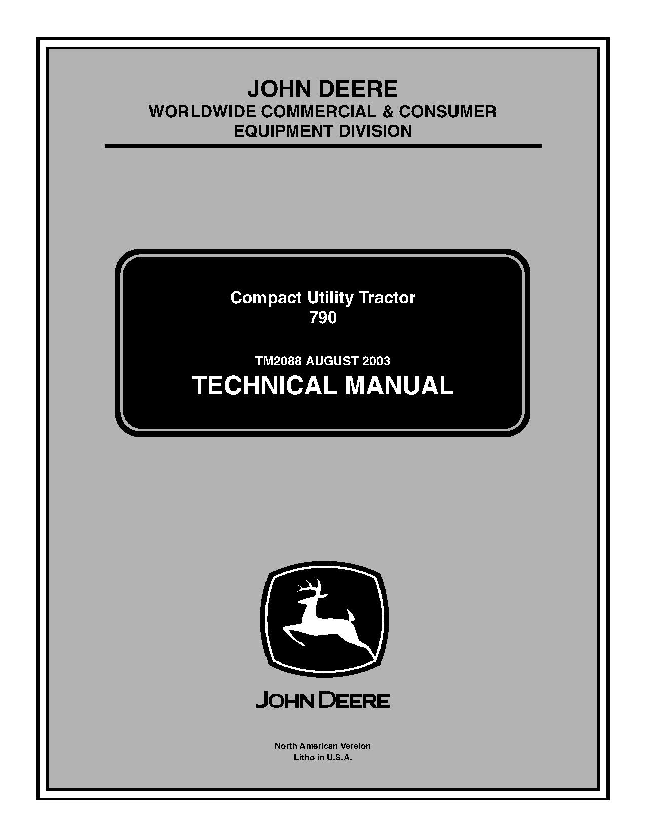 John Deere 790 Compact Utility Tractors Technical Manual TM2088