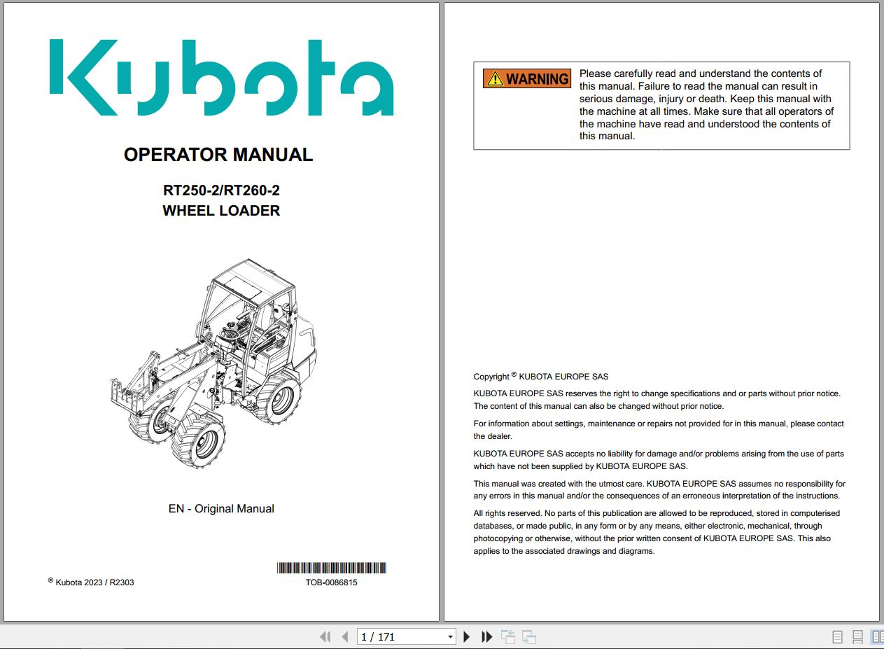Kubota Diesel Engine V3300-T-EBB-EC-STD-3 Illustrated Parts List 97898 ...