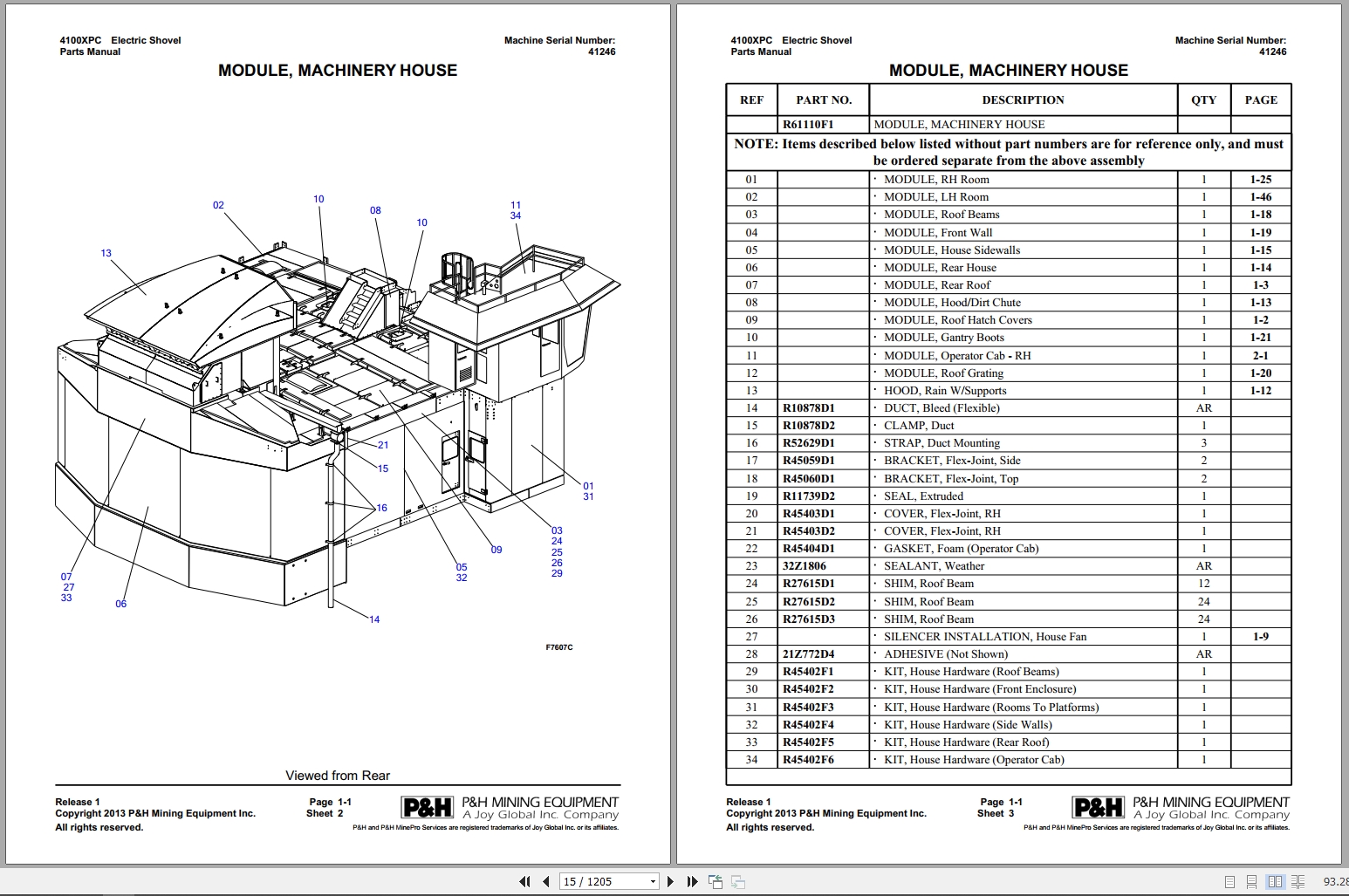 P&H Electric Shovel 4100XPC Parts Manual 2013