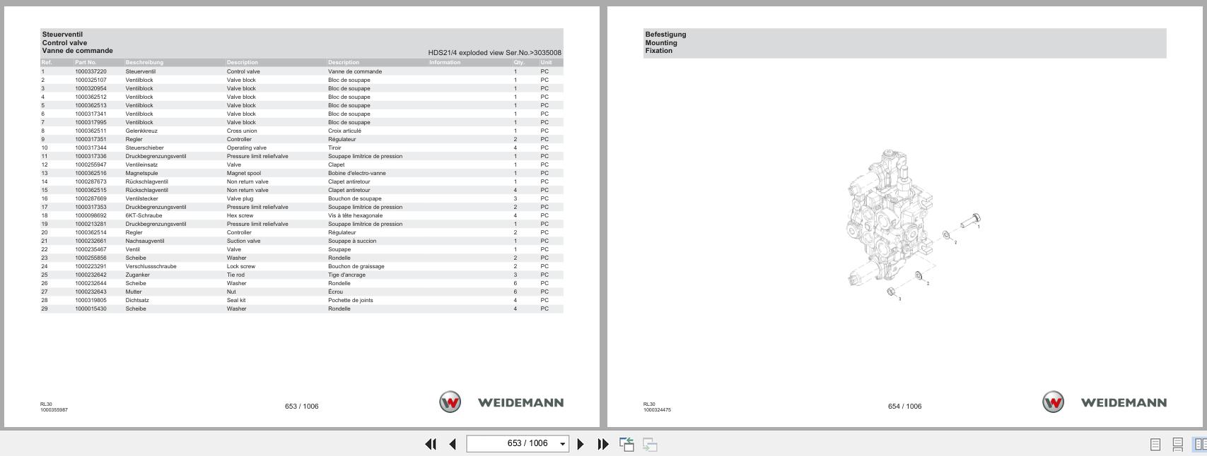 Weidemann Wheel Loader 1880 RL30 Spare Parts List 1000325179 04.2019 DE ...