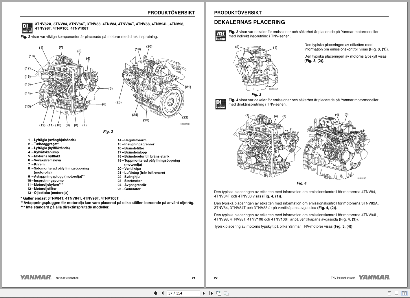 Yanmar Engine 2TNV70 To 4TNV106T Operations Instructions Manual 0ATNV ...