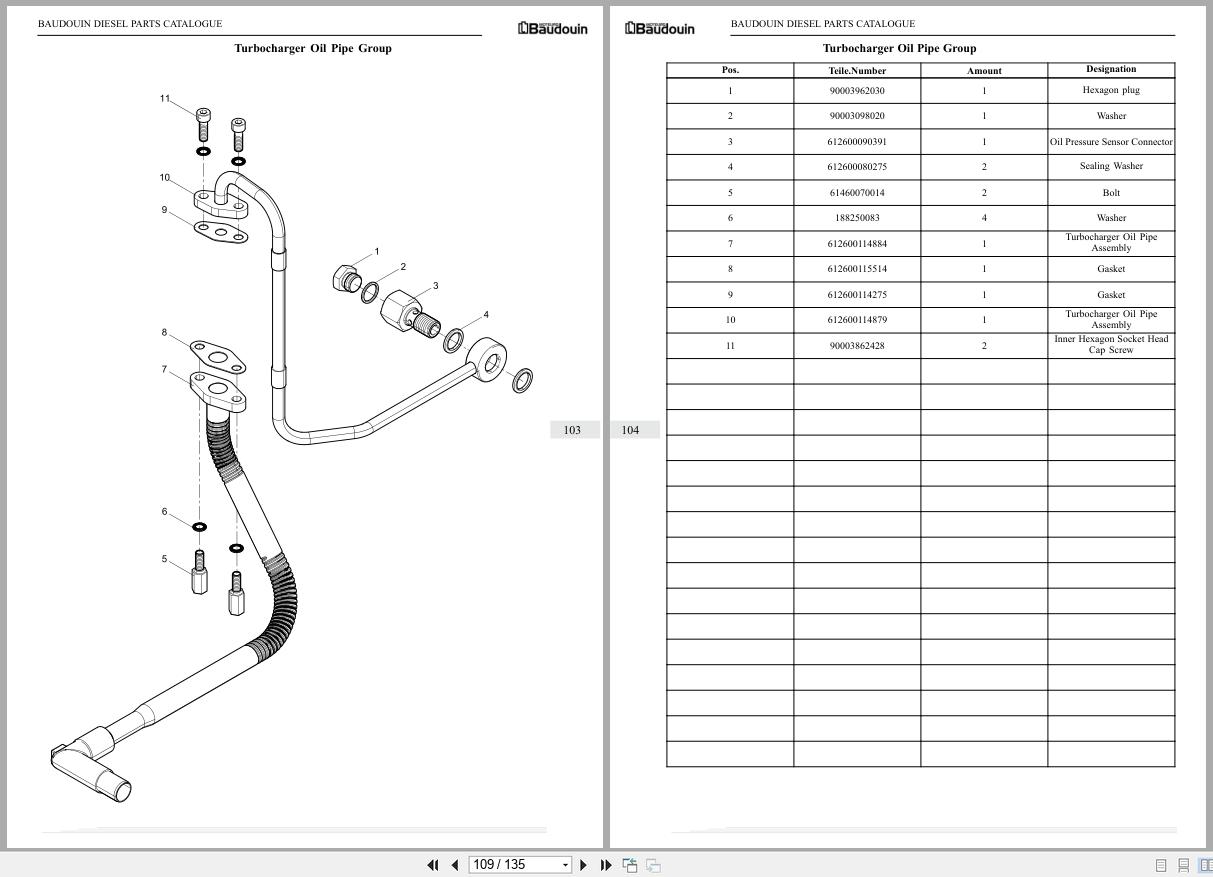 Baudouin Engine M16 Series 6M16G2205E2 Part Catalog DHM16D0002