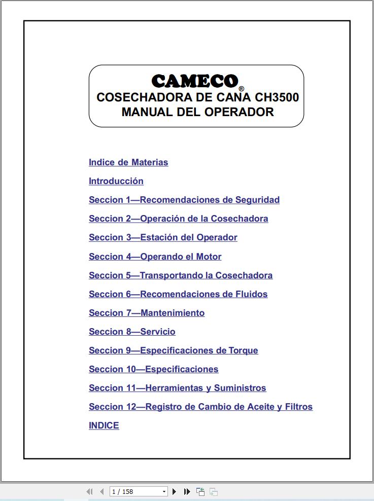 Cameco Harvester CH3500 Operation Manual ES