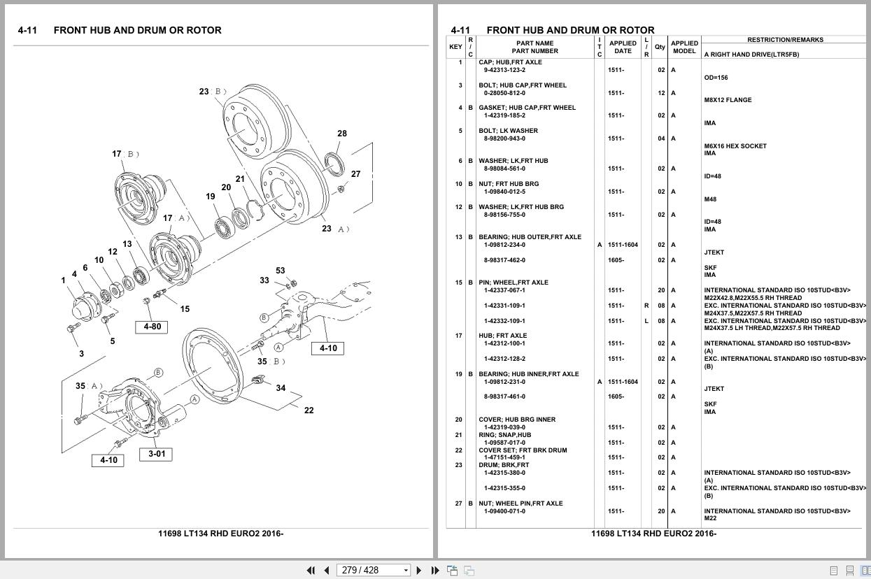 Isuzu Buses LT134 RHD EURO2 2016- Parts Catalog 11698