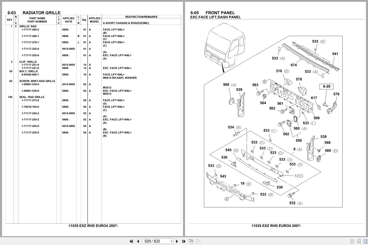 Isuzu Truck EXZ RHD EURO4 2007- Parts Catalog 11039