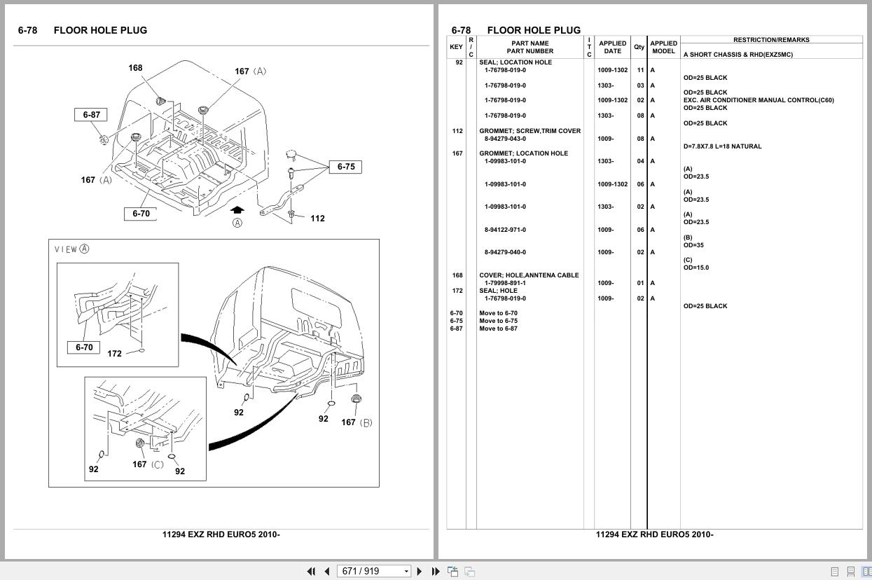 Isuzu Truck EXZ RHD EURO5 2010- Parts Catalog 11294