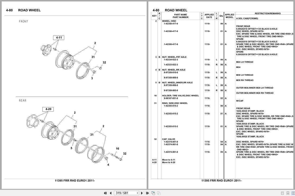 Isuzu Truck FRR RHD EURO1 2011- Parts Catalog 11395