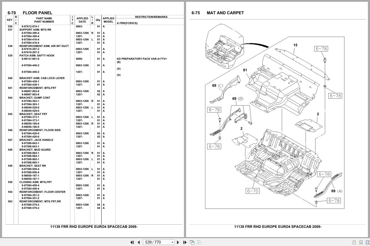 Isuzu Truck FRR RHD EUROPE EURO4 SPACECAB 2009- Parts Catalog 11138