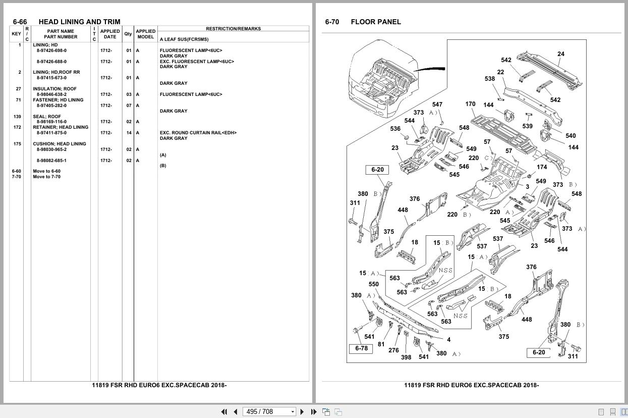 Isuzu Truck FSR RHD EURO6 EXC.SPACECAB 2018- Parts Catalog 11819