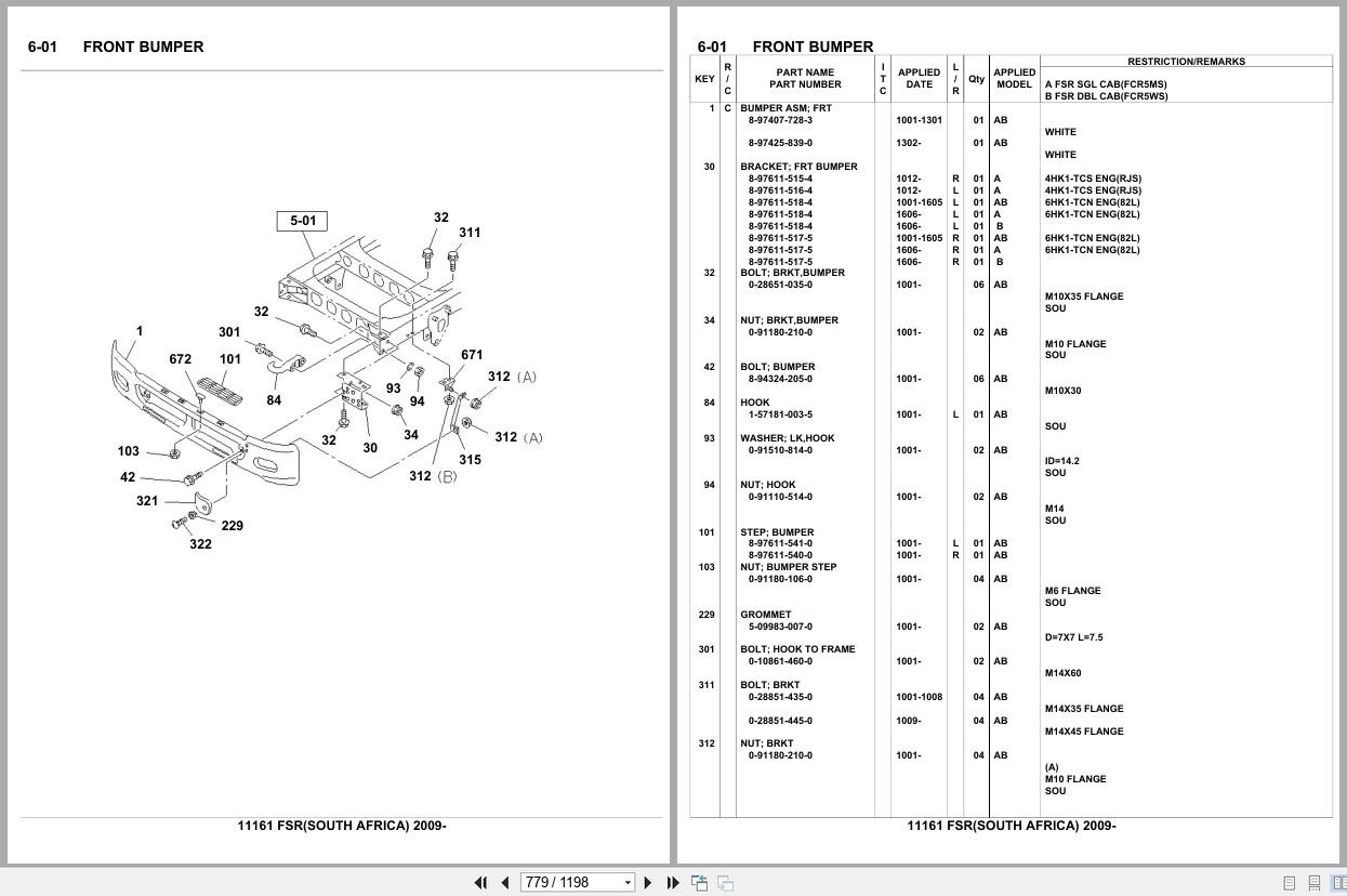 Isuzu Truck FSR SOUTH AFRICA 2009- Parts Catalog 11161
