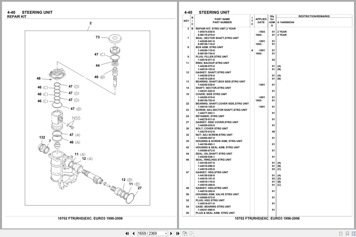Isuzu Truck FTR RHD EXC. EURO3 1996-2006 Parts Catalog 10702