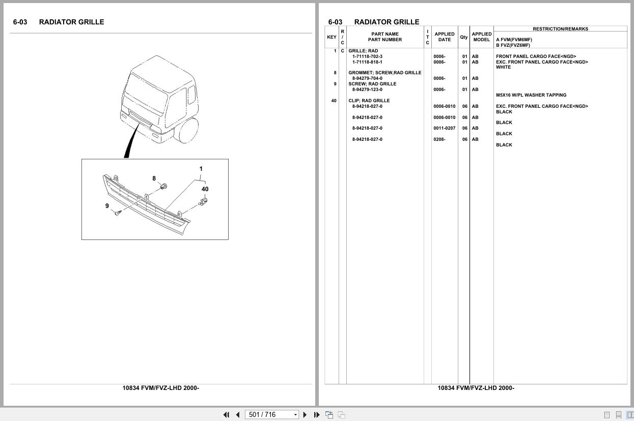 Isuzu Truck FVM FVZ LHD 2000- Parts Catalog 10834