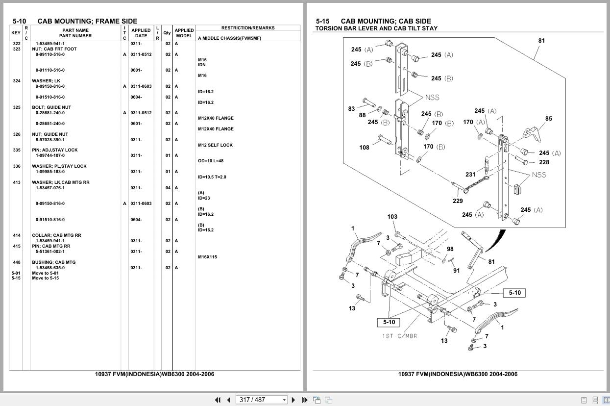 Isuzu Truck FVM INDONESIA WB6300 2004-2006 Parts Catalog 10937