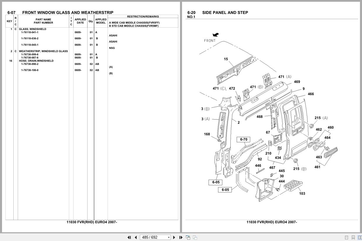 Isuzu Truck FVR RHD EURO4 2007- Parts Catalog 11030
