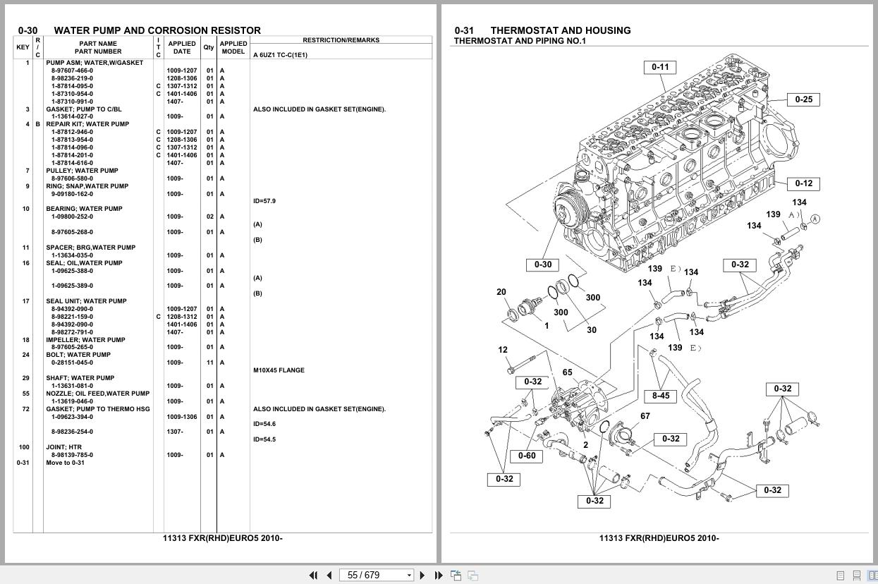 Isuzu Truck FXR RHD EURO5 2010- Parts Catalog 11313