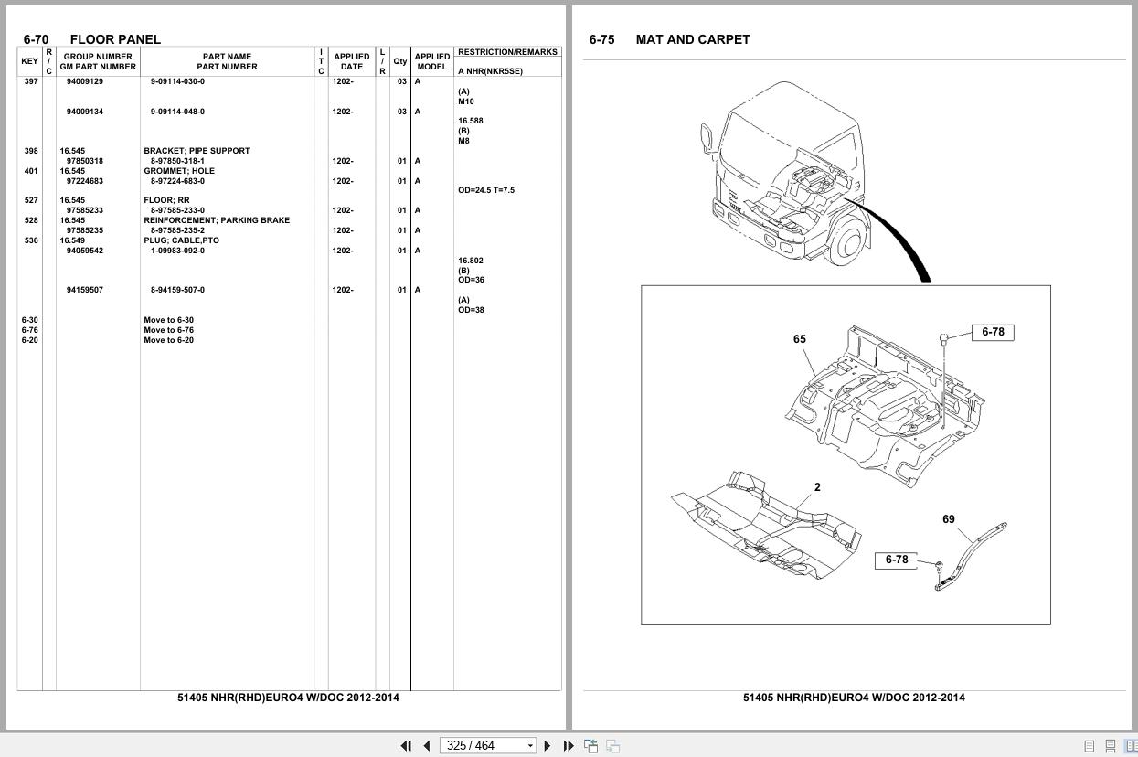 Isuzu Truck NHR RHD EURO4 W DOC 2012-2014 Parts Catalog 51405