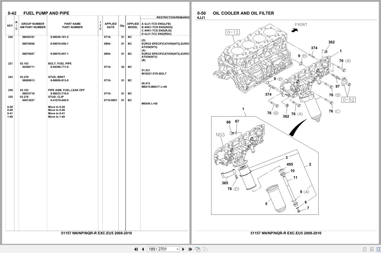 Isuzu Truck NN NP NQR R EXC.EU5 2008-2010 Parts Catalog 51157