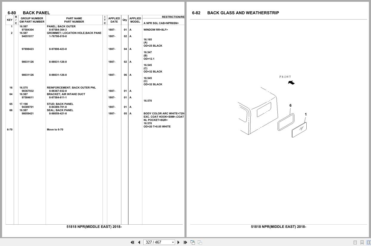 Isuzu Truck NPR MIDDLE EAST 2018- Parts Catalog 51818