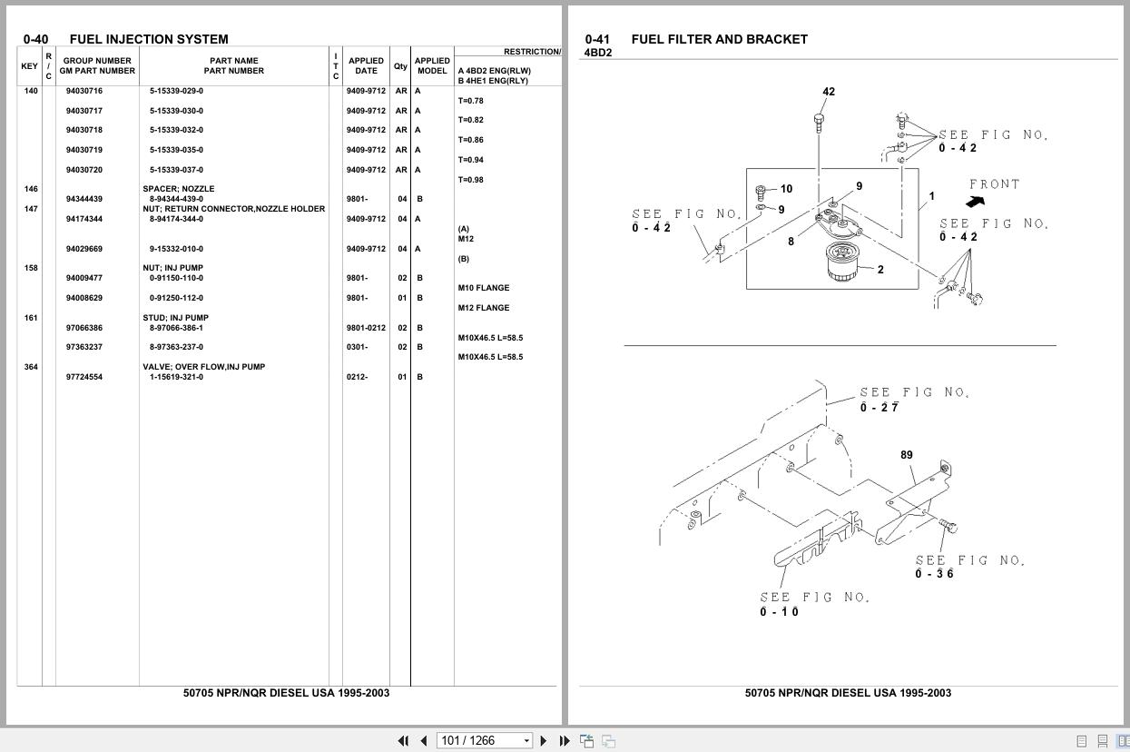 Isuzu Truck NPR NQR DIESEL USA 1995-2003 Parts Catalog 50705