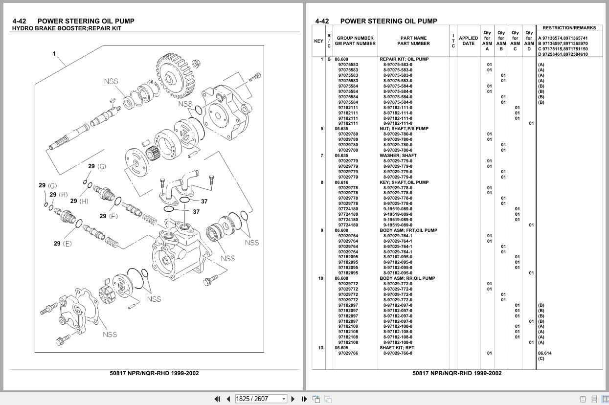 Isuzu Truck NPR NQR RHD 1999-2002 Parts Catalog 50817