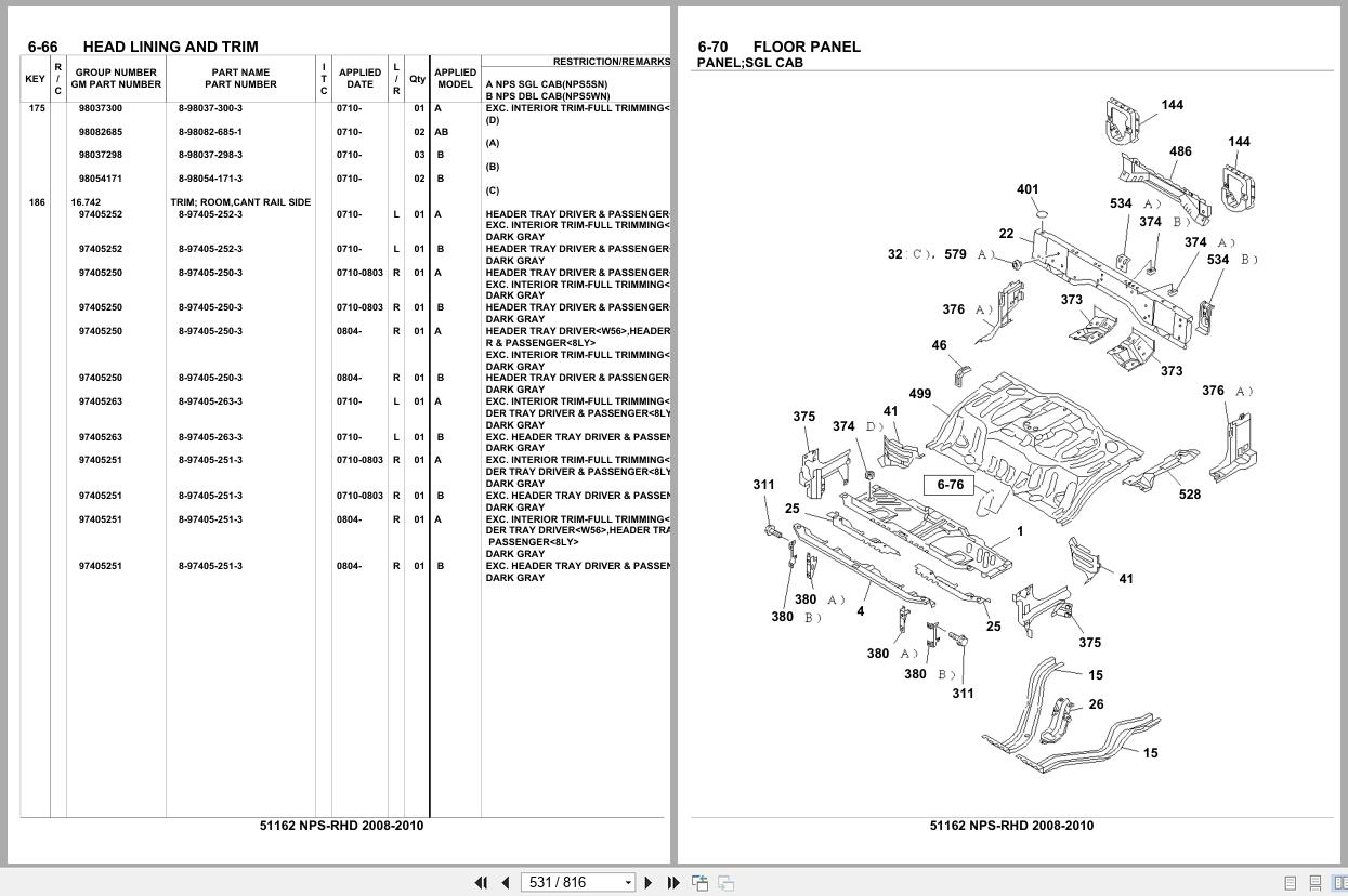 Isuzu Truck NPS RHD 2008-2010 Parts Catalog 51162