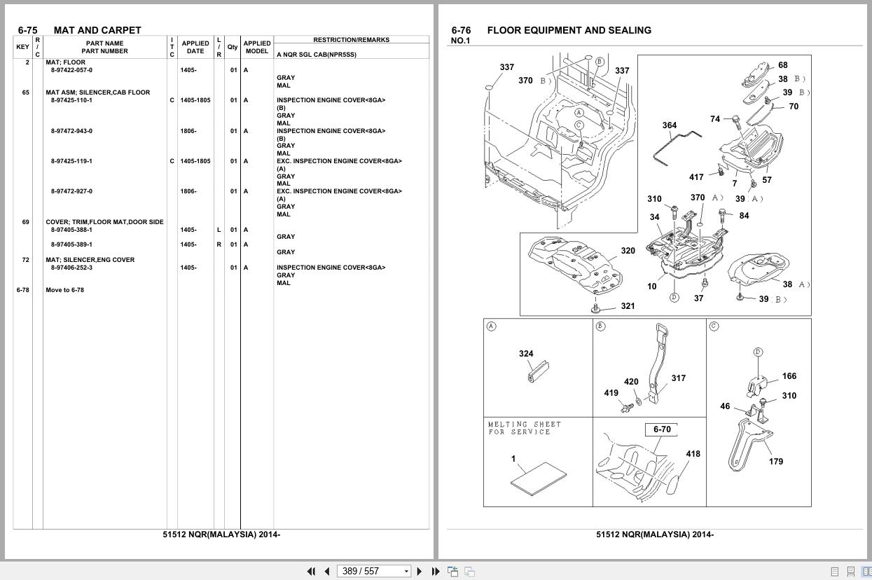 Isuzu Truck NQR MALAYSIA 2014- Parts Catalog 51512