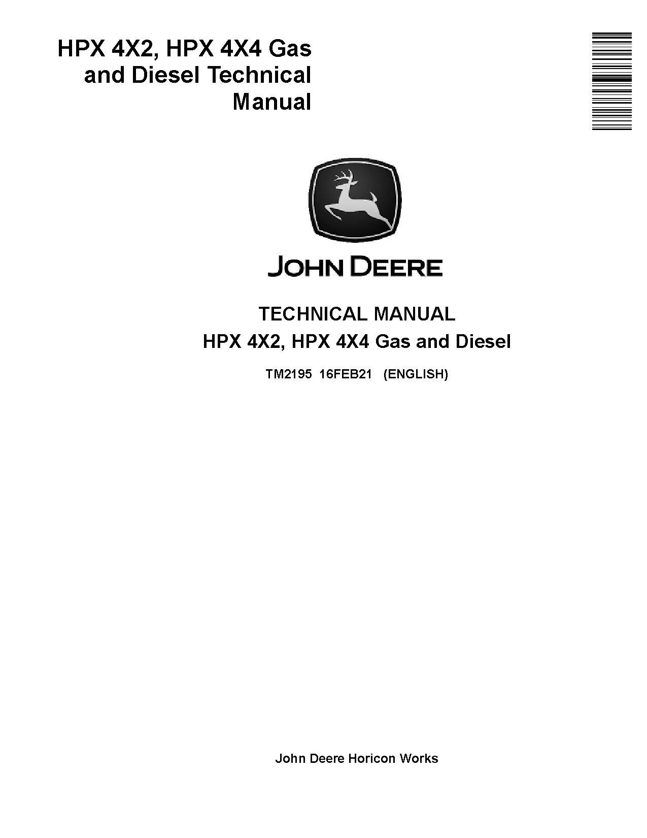 John Deere HPX 4X2 HPX 4X4 Gator Utility Vehicles Technical Manual TM2195